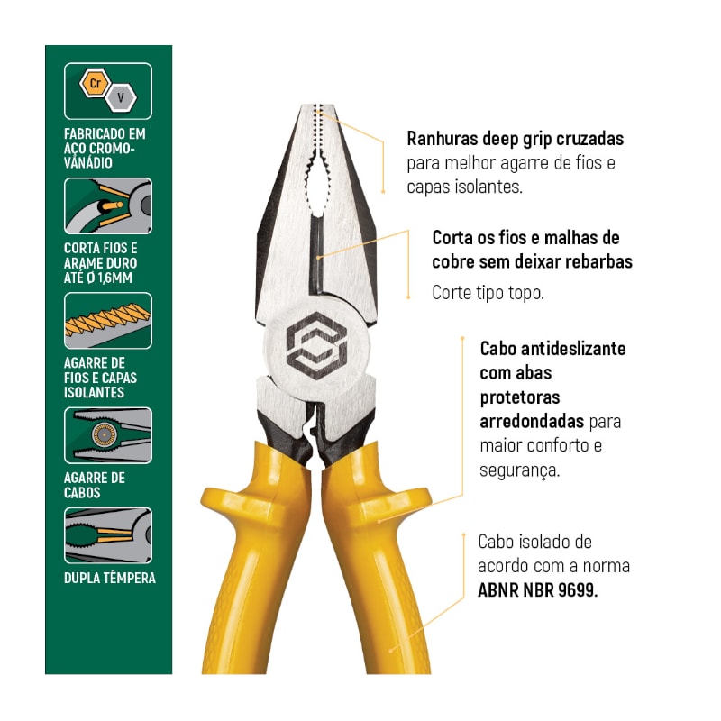 Alicate Universal para Eletricista 8" Isolado 1000V ST75104L SATA | Anhanguera Ferramentas