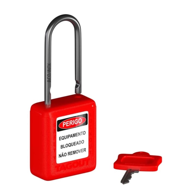 Cadeado Plástico Vermelho 38,0mm Haste de Aço Inox com 1 Chave ...