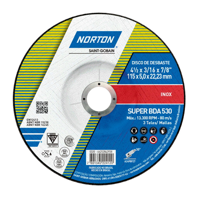 Disco De Desbaste Para Inox 4 1 2 X 3 16 X 7 8 115BDA530 Anhanguera disco-de-desbaste-para-inox-4-1-2-x-3-16-x-7-8-115bda530-anhanguera