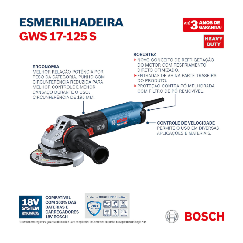 Esmerilhadeira Angular 5" 1700W GWS 17-125S BOSCH | Anhanguera Ferramentas