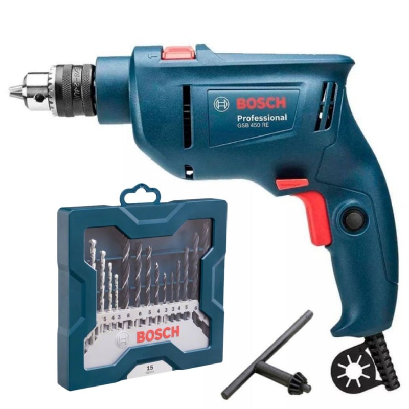 Furadeira de Impacto 3/8" 450W GSB 450 RE com Kit de Brocas para Metal ...