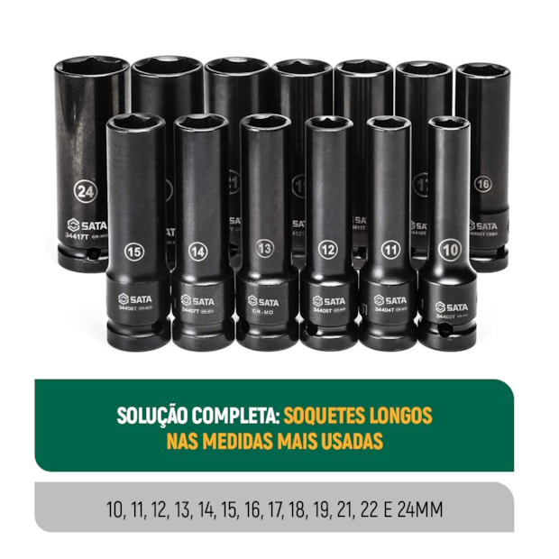 Jogo de Soquetes Longos de Impacto 10-24mm Encx 1/2" 13 Peças ST34398T ...