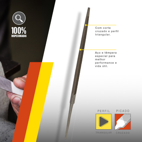 Lima Triangular Delgada 8" sem Cabo 14302KF K&F | Anhanguera Ferramentas