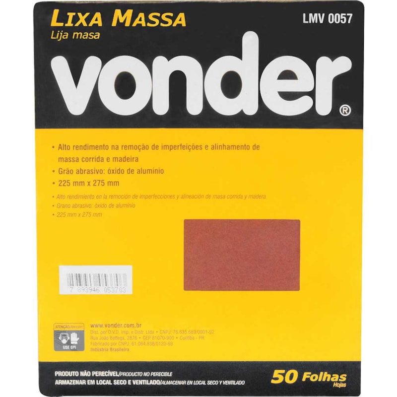 Lixa para Massa Grão 100 VDA-57 1254010000 VONDER | Anhanguera Ferramentas