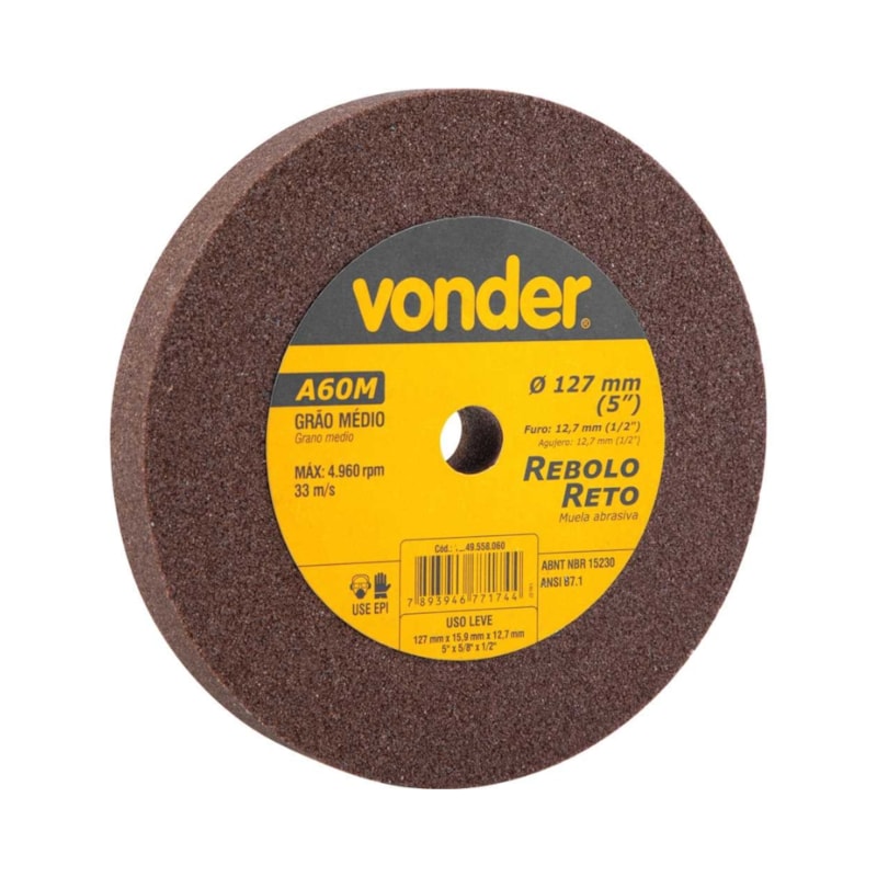 Rebolo Reto 5" x 5/8" Grão A60 Marrom 1249558060 VONDER | Anhanguera ...