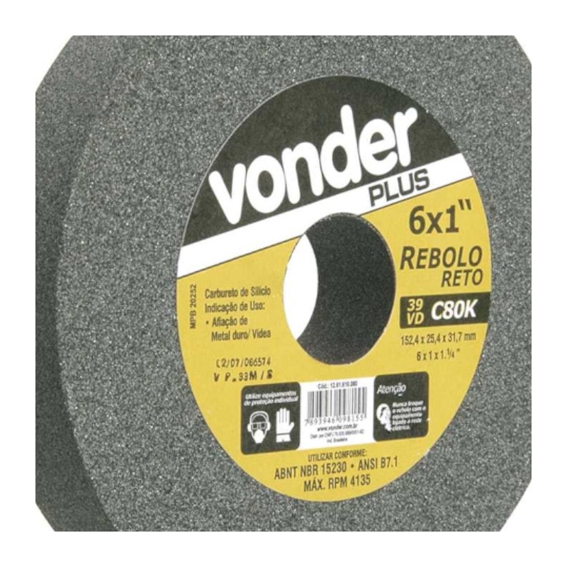Rebolo Reto 6x1" 39 CVD Grão 100 1261610100 VONDER | Anhanguera Ferramentas